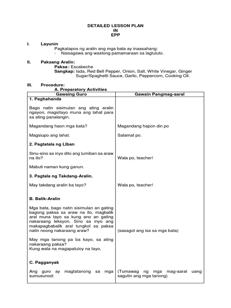 Detailed Lesson Plan in Epp | PDF