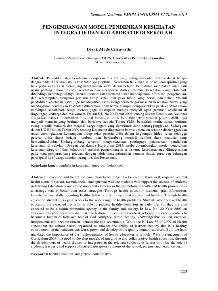 Pengembangan Model Pendidikan Kesehatan Integratif Dan Kolaboratif Di ...