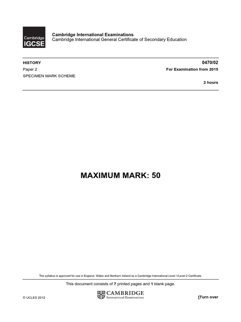 Specimen MS - Paper 2 CIE History IGCSE PDF | PDF
