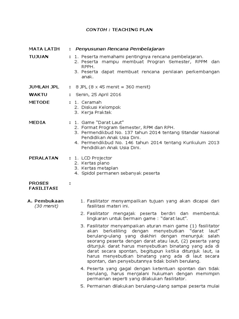 Contoh Teaching Plan RPP | PDF