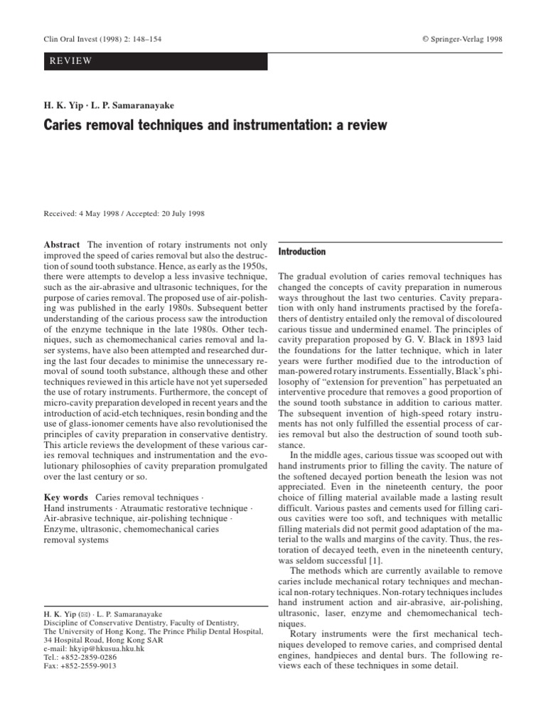 Caries Removal Techniques Review | PDF | Dentistry | Mouth
