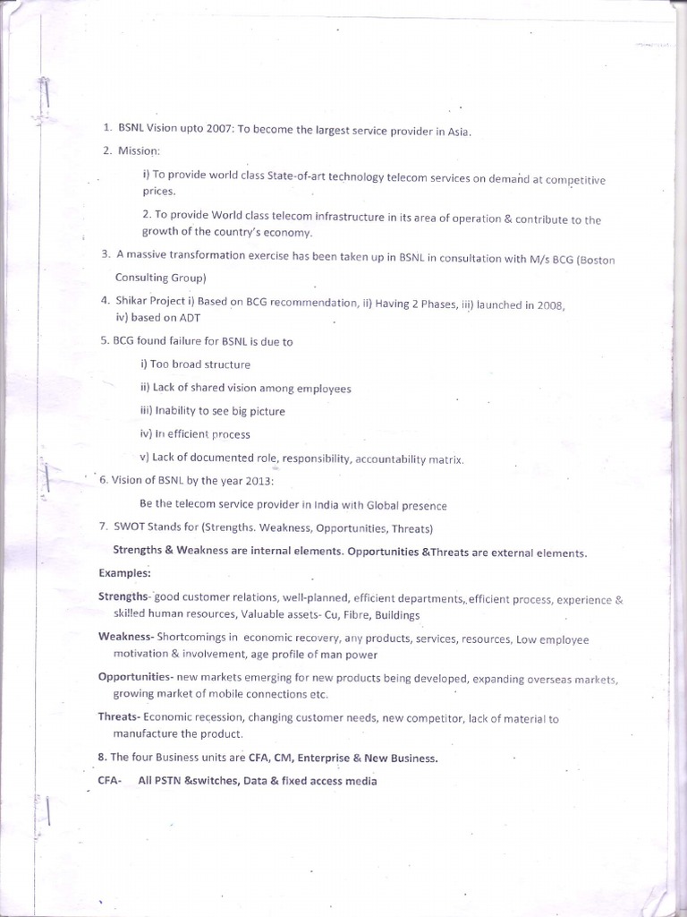 BSNL E4 To E5 Management Question Answers | PDF