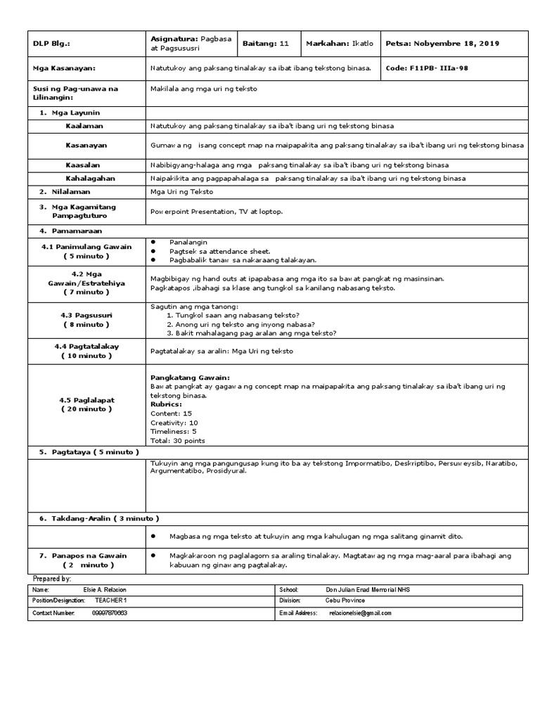 DLP Pagbasa at Pagsusuri Nov 18 | PDF