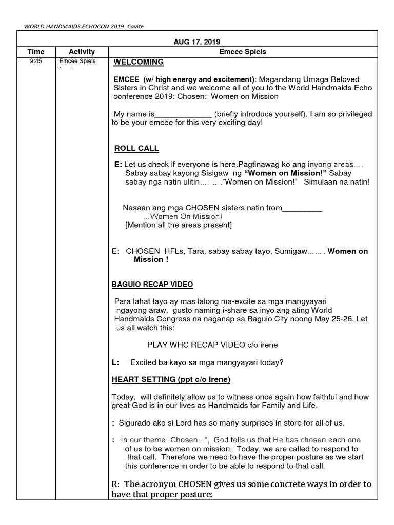 Emcee Spiels WHC 2019 - Visayas | PDF