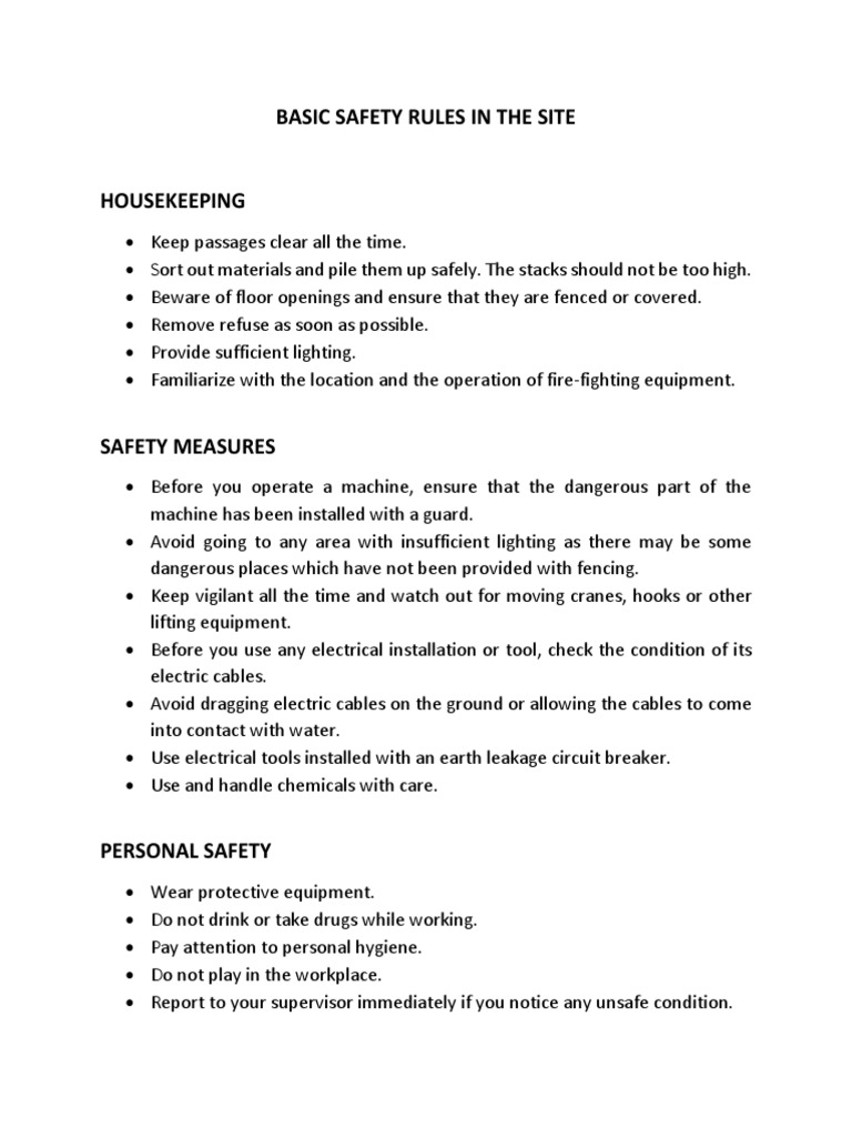 Basic Safety Rules in The Site | PDF