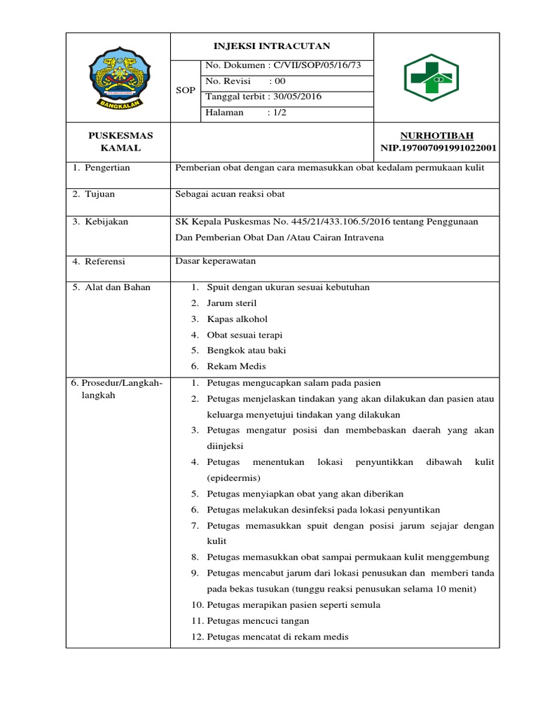 Sop Injeksi Intracutan | PDF