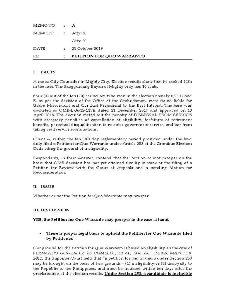 Sample Legal Memo | PDF | Commission On Elections (Philippines ...