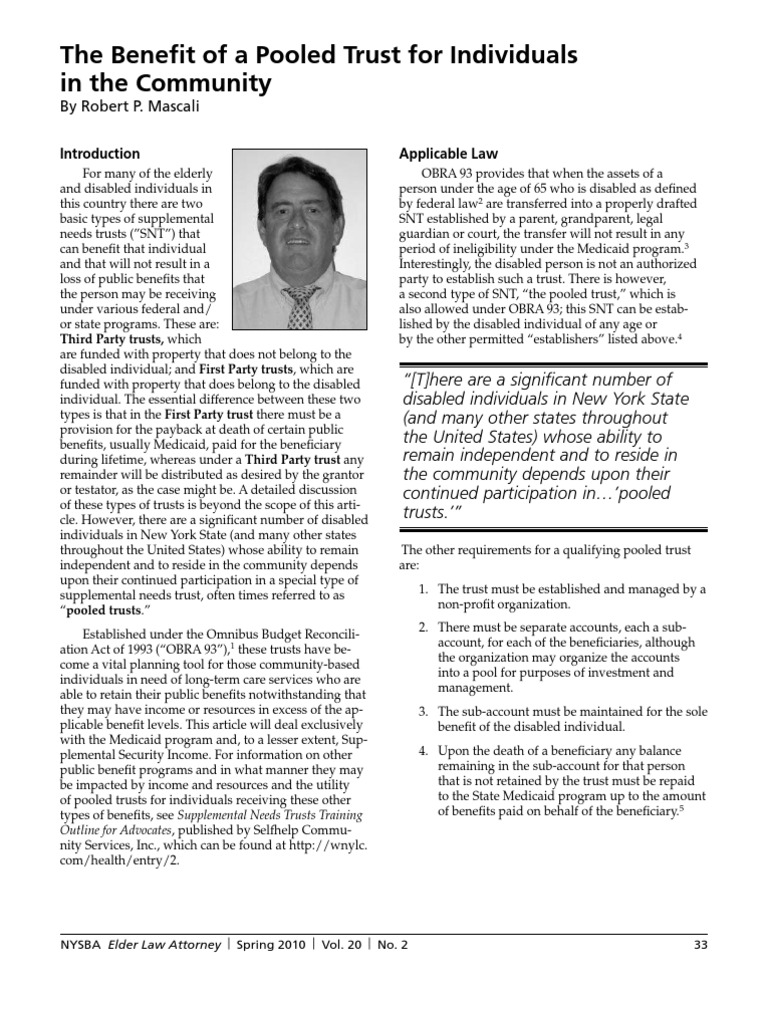 The Benefit of A Pooled Trust For Individuals in The Community - NYSBA ...