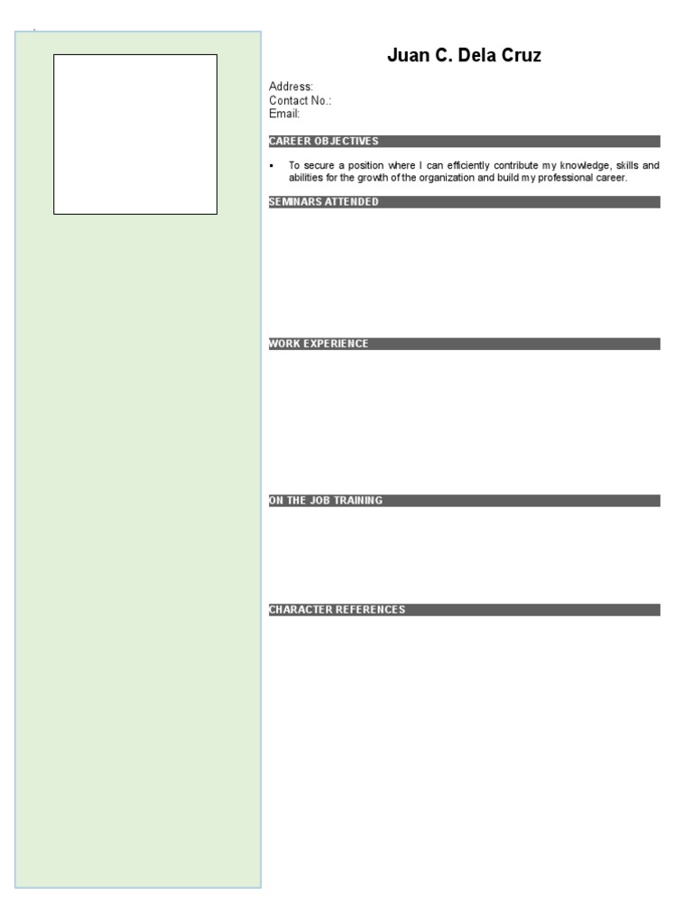 Juan C. Dela Cruz's Resume Template for an Entry-Level Professional ...