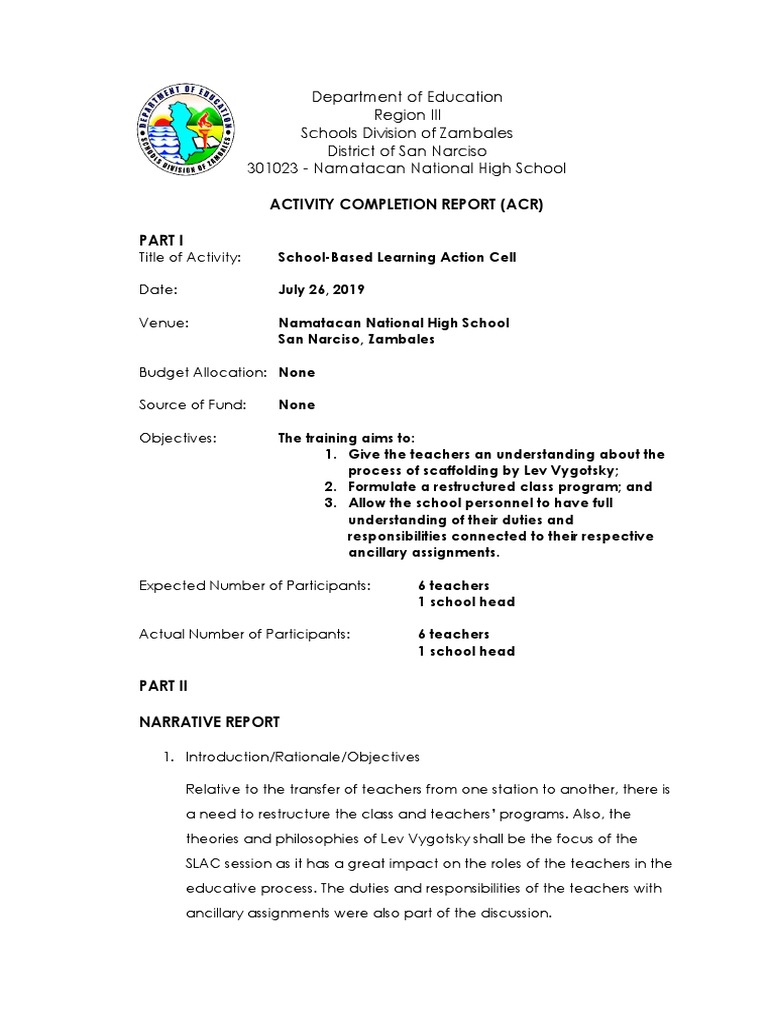 Activity Completion Report (Acr) | Download Free PDF | Applied Psychology | Psychological Concepts