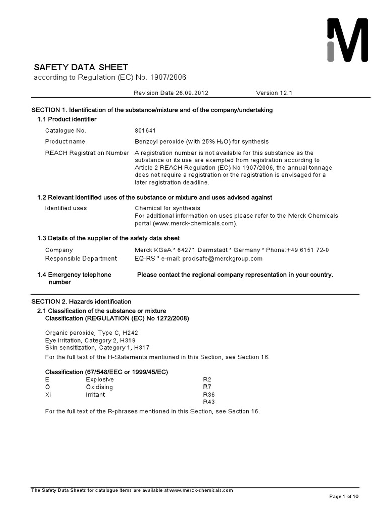MSDS Benzoyl Peroxide | PDF | Personal Protective Equipment | Toxicity