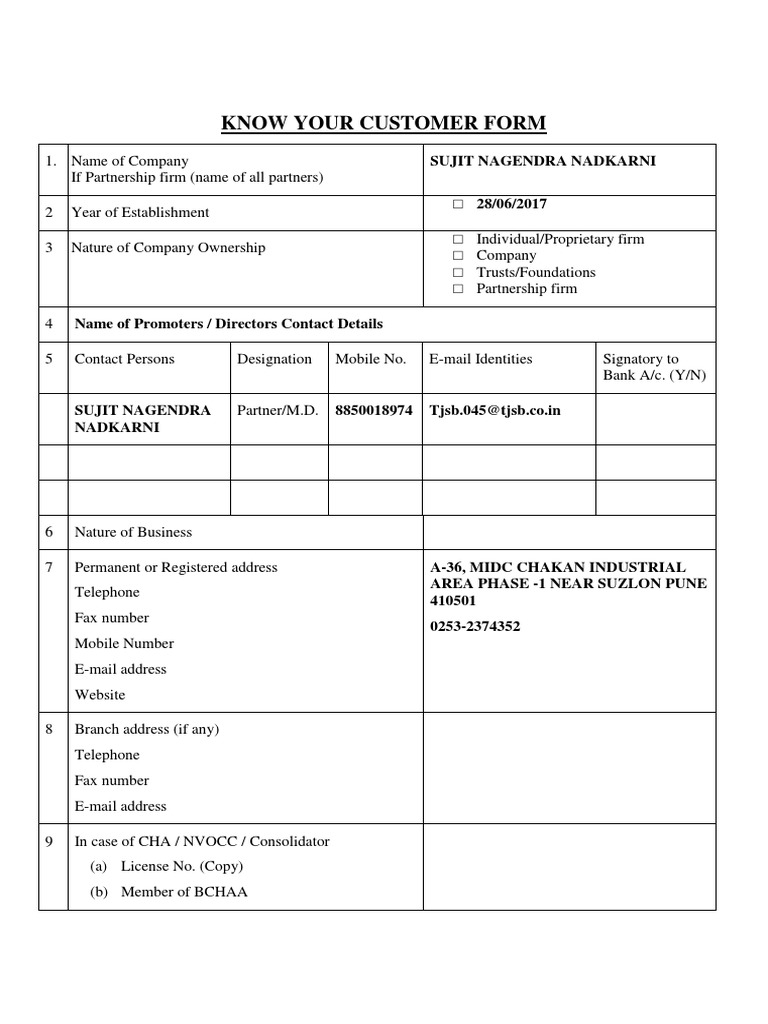 Understanding the Customer: A Concise KYC Form for TJSB Sahakari Bank ...