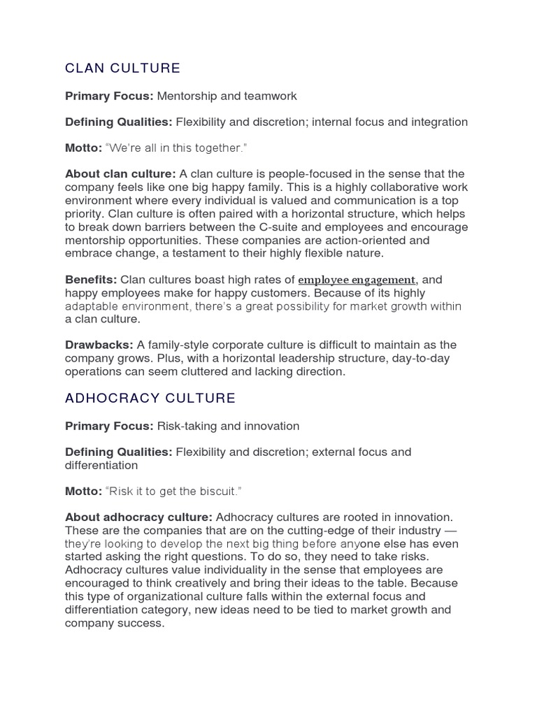 Clan Culture | PDF | Organizational Culture | Action (Philosophy)
