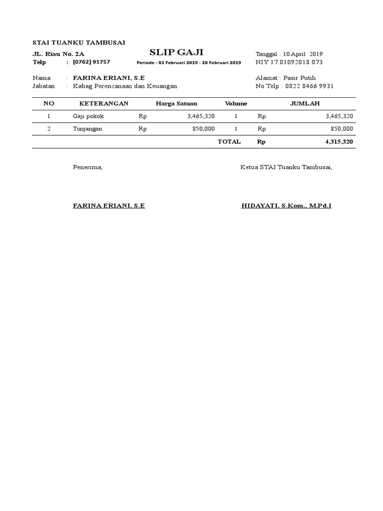 Contoh Slip Gaji | PDF