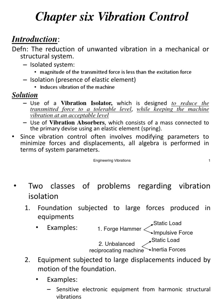 Chapter Six Vibration Control: Defn: The Reduction of Unwanted ...