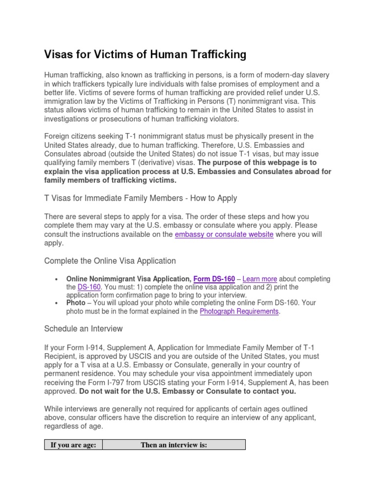 Visas For Victims of Human Tra Cking: T Visas For Immediate Family ...