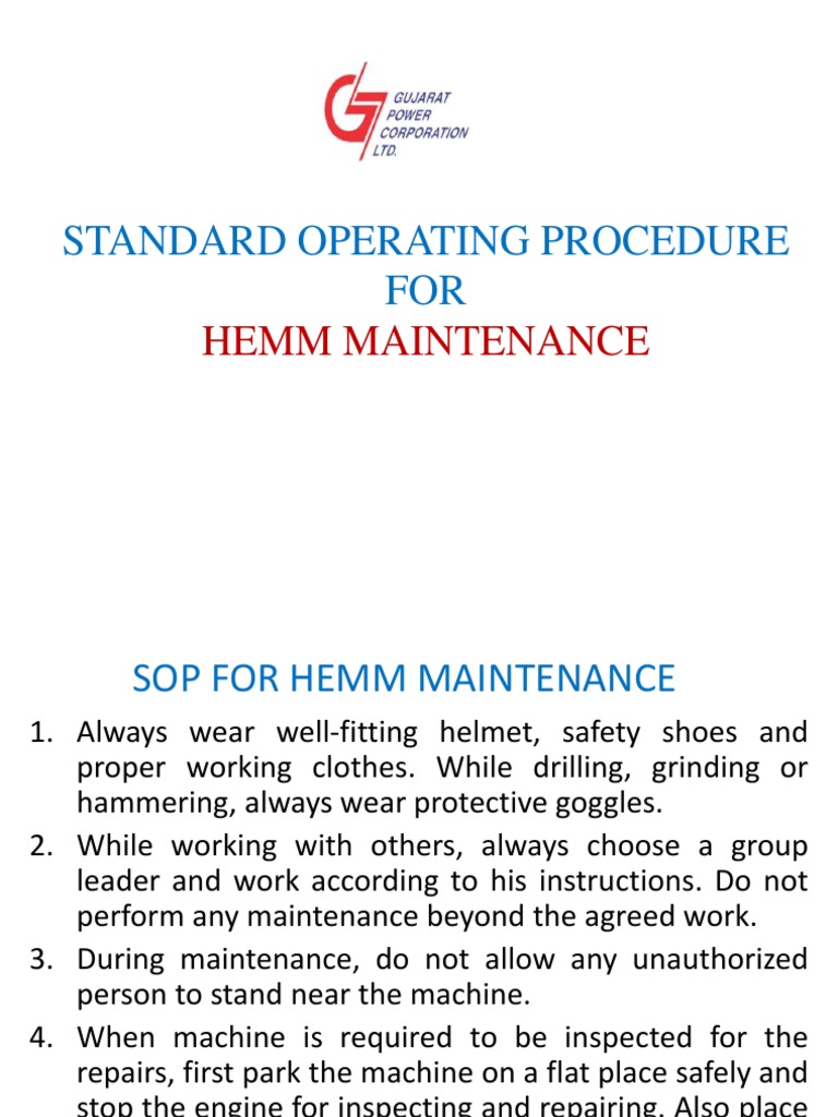 Sop For Hemm Maintenance | PDF | Radiator | Mechanical Engineering
