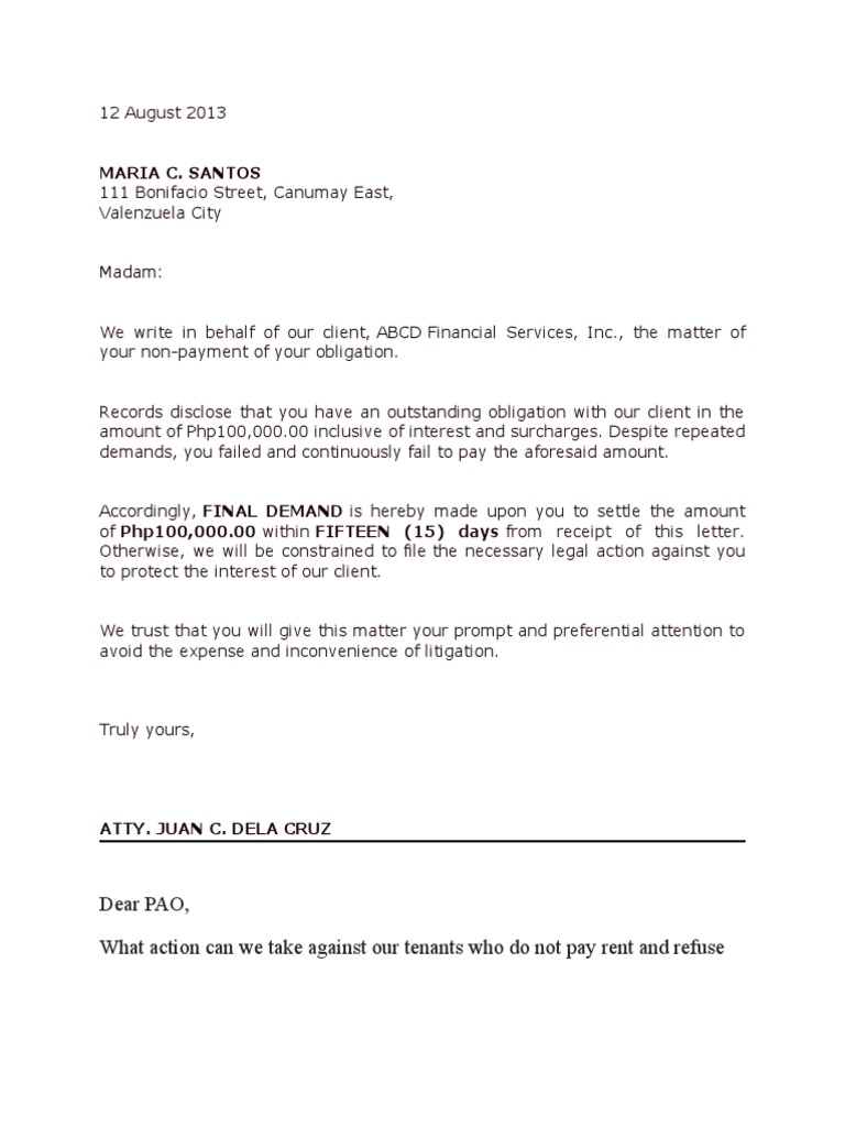 Demand Letter | PDF | Lease | Leasehold Estate