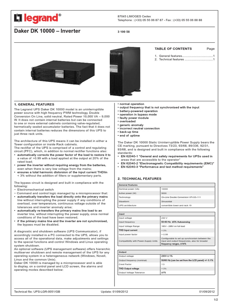 Daker DK 10000 - Inverter: General Features | PDF | Power Inverter | Power Supply