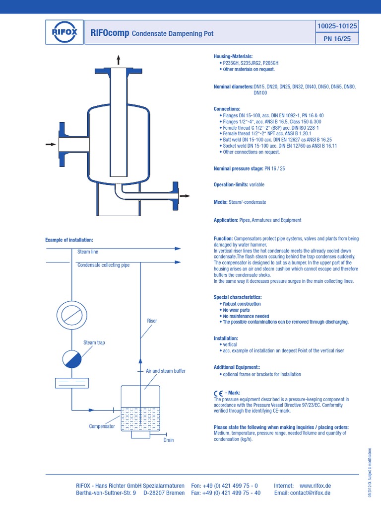 RIFOX Condensate Dampening Pot Details | PDF | Pipe (Fluid Conveyance ...