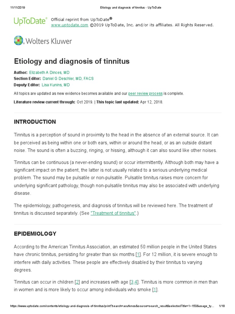 Etiology and Diagnosis of Tinnitus - UpToDate | PDF | Tinnitus ...