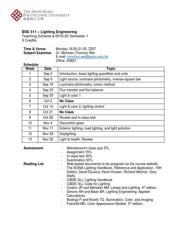 201920S1 BSE511Teaching Scheme | PDF