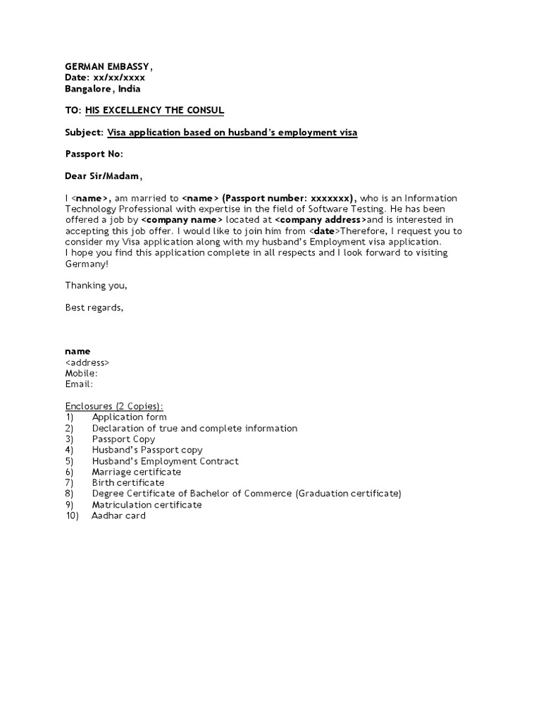 German Embassy Cover Letter | PDF