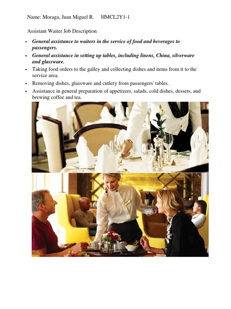 Assistant Waiter Job Description | PDF