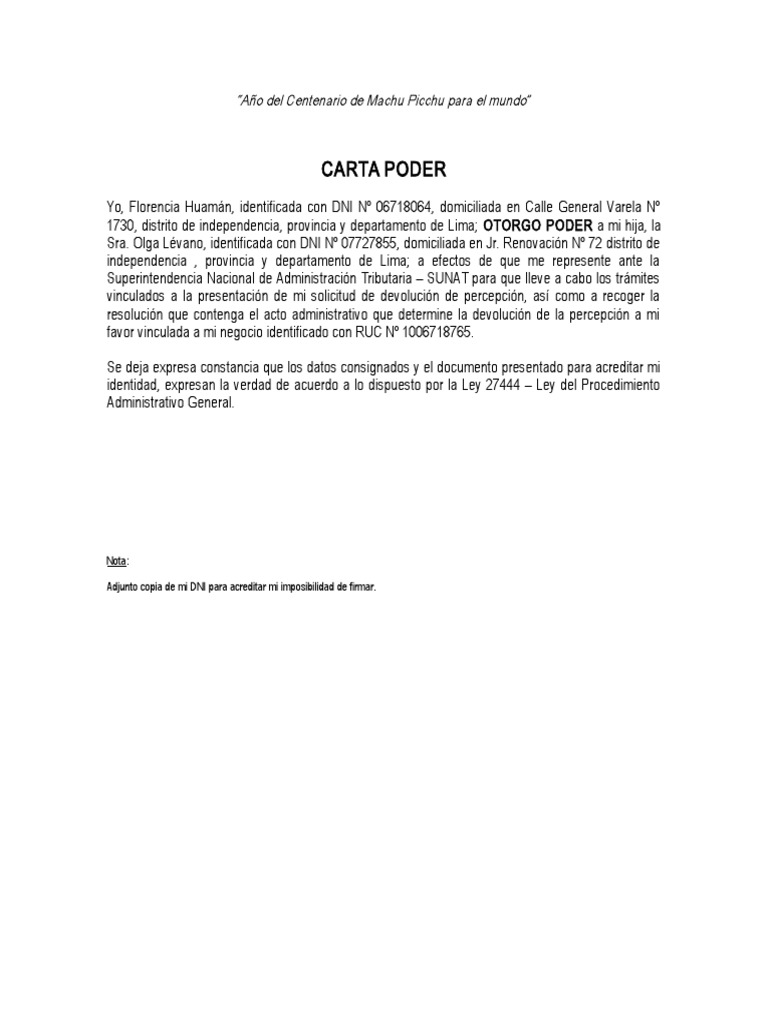 Carta Poder (3) - SUNAT | PDF