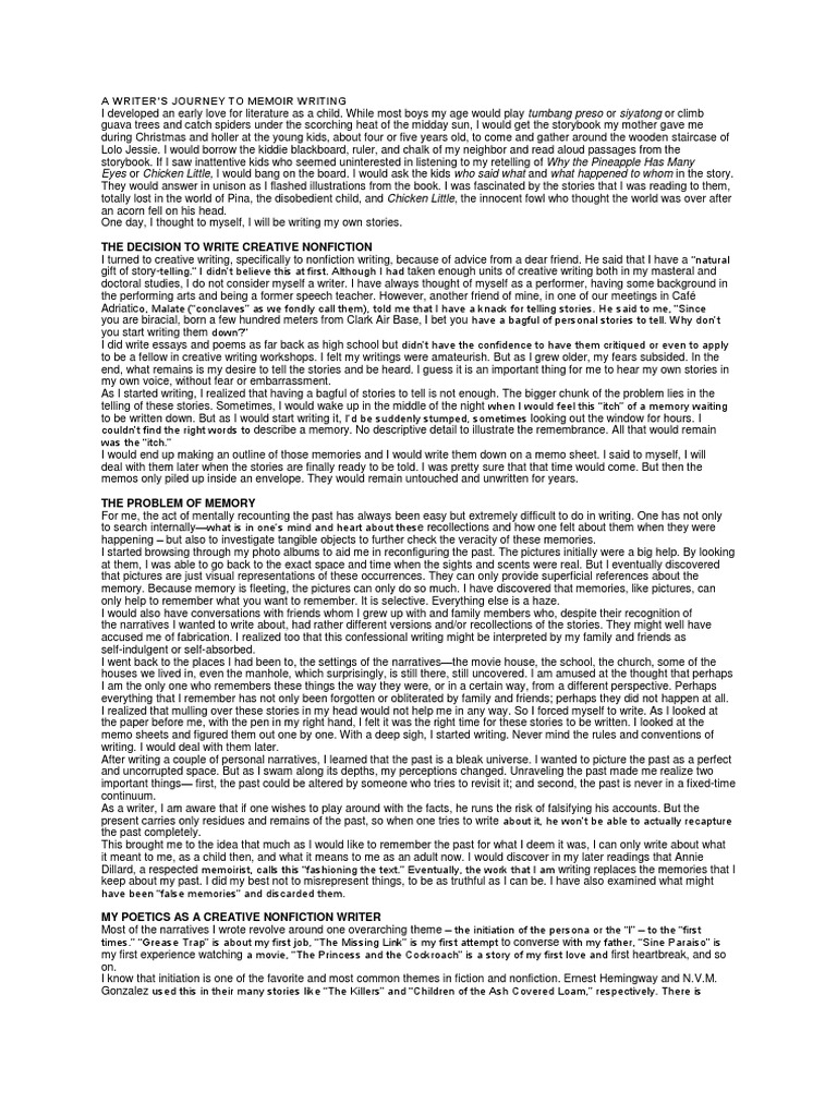 Memoir Writing: A Personal Journey | PDF | Narrative | Narration