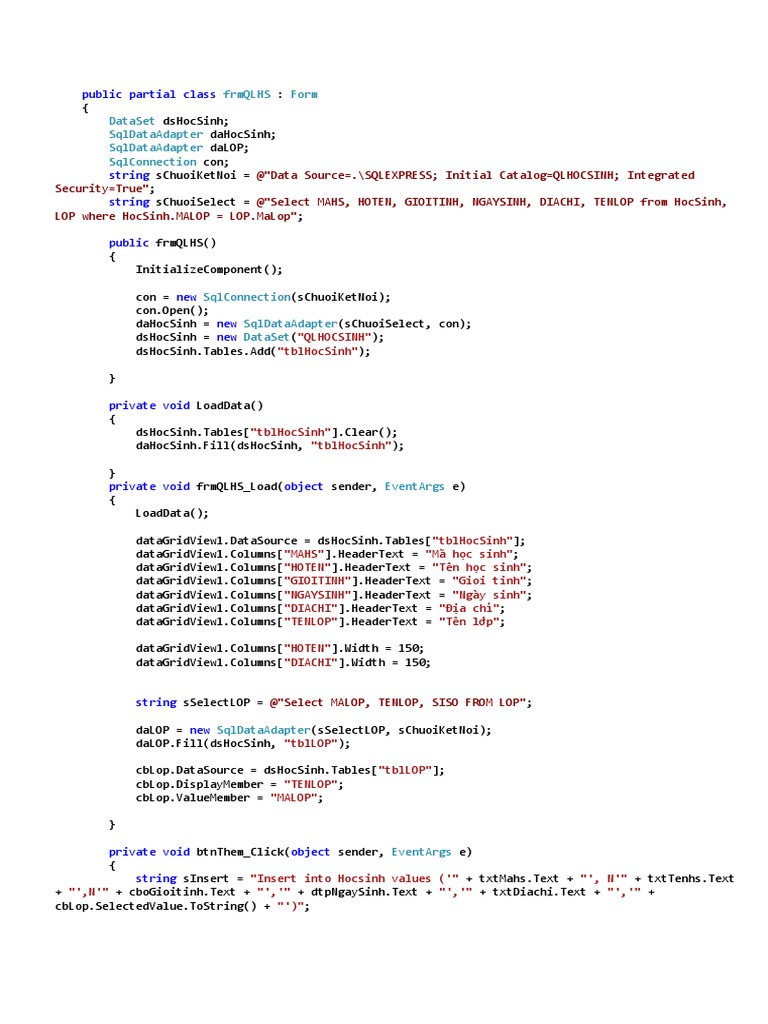 Frmqlhs Form Dataset Sqldataadapter Sqldataadapter Sqlconnection Pdf Areas Of Computer 2941