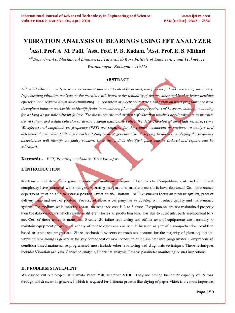 Vibration Analysis of Bearings Using FFT Analyzer 59-68 | PDF ...