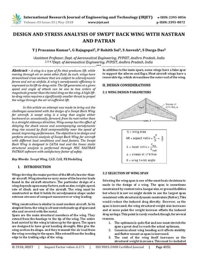 Design and Stress Analysis of Swept Back Wing PDF | PDF | Drag (Physics ...
