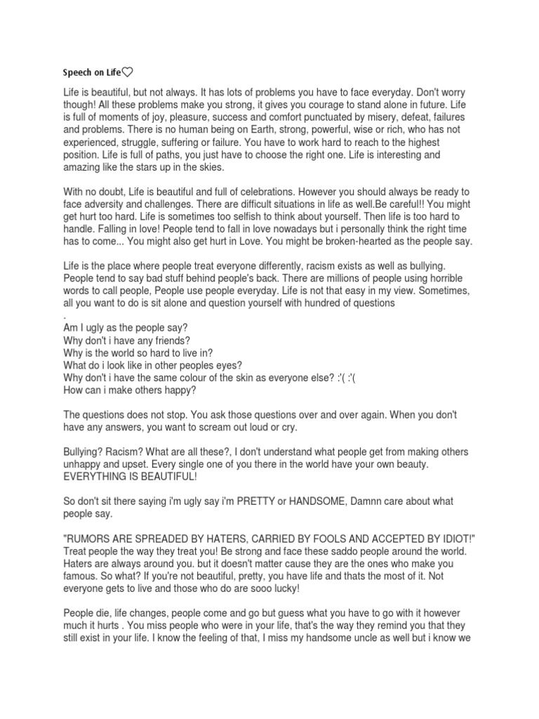 Speech On Life | PDF