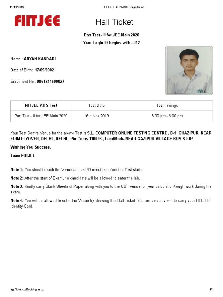 Fiitjee Aits-Cbt Registraion | PDF