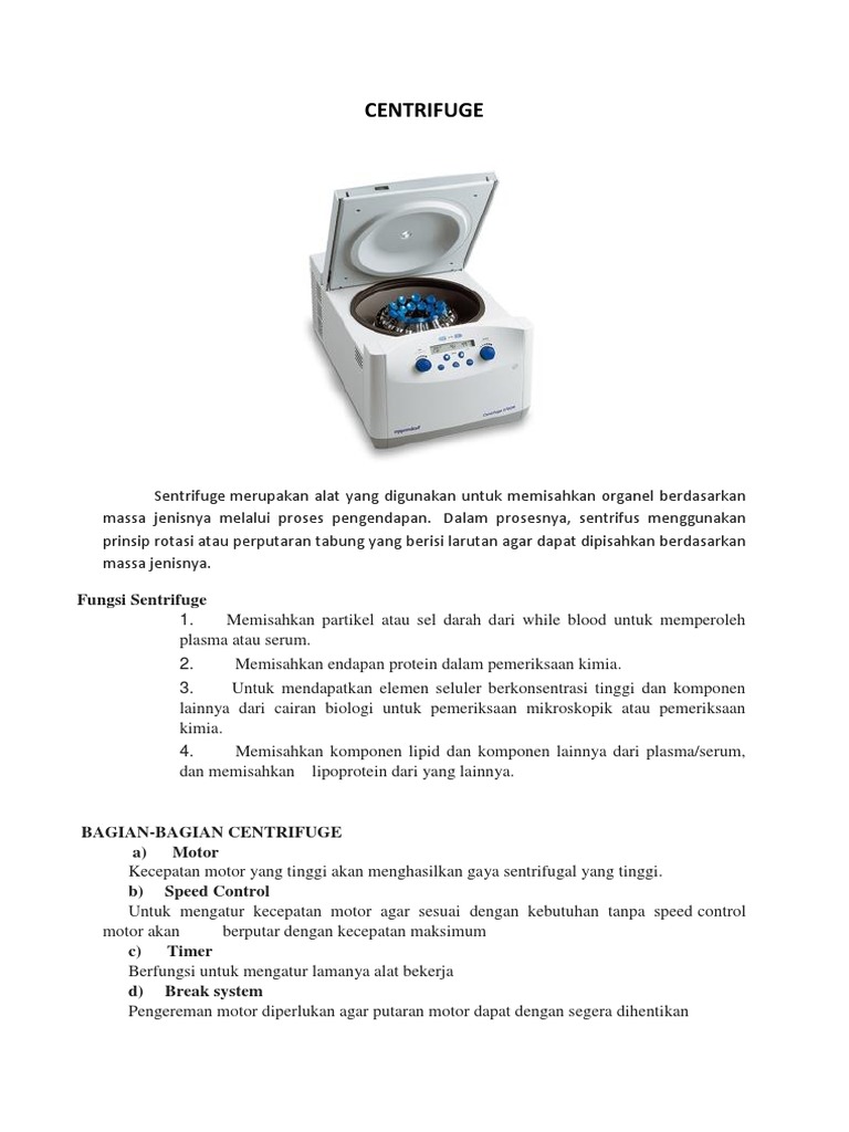 Fungsi dan Komponen Centrifuge | PDF