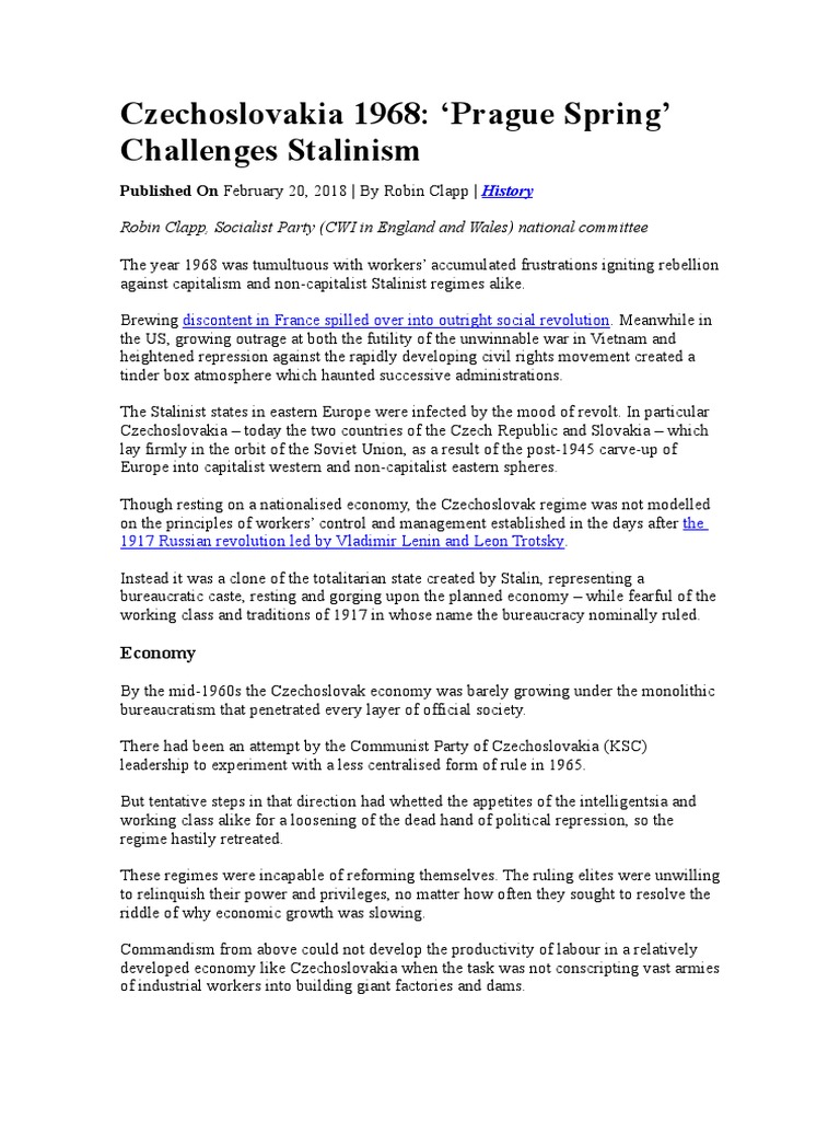 Prague Spring 1968: Challenging Stalinism | PDF | Communist Party Of ...