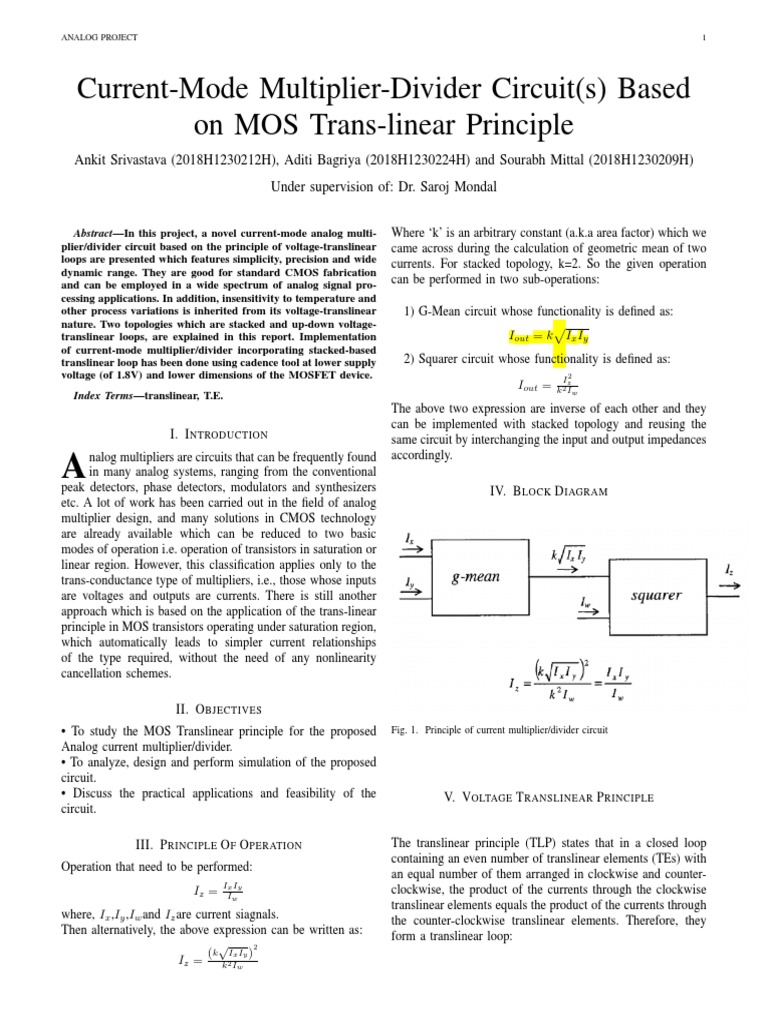 Current-Mode Multiplier-Divider Circuit(s) Based On MOS Trans-Linear ...