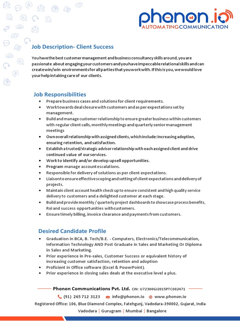 Job Description-Client Success: Phonon Communications Pvt. LTD ...