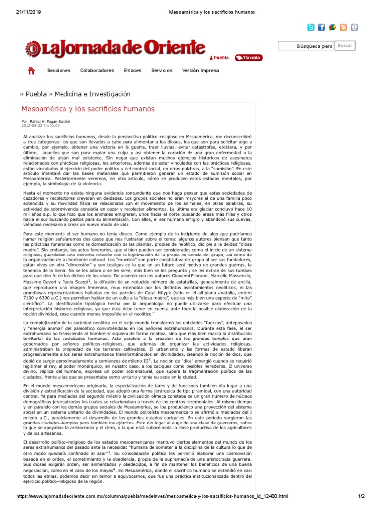 Mesoamérica Y Los Sacrificios Humanos Pdf Mesoamérica Sociedad