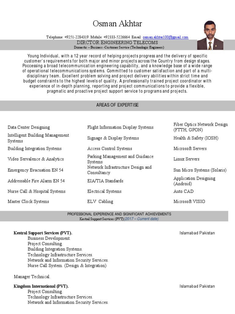 Osman Akhtar CV Kestral PFM | PDF | Public Switched Telephone Network ...