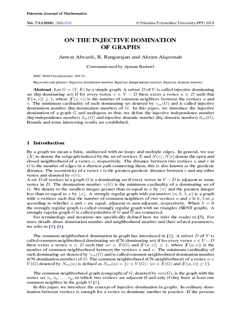 On The Injective Domination of Graphs | PDF | Vertex (Graph Theory) | Theorem