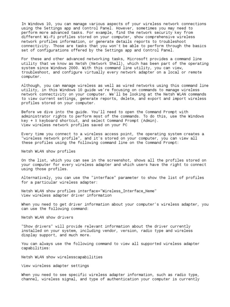 Advanced Netsh WLAN Commands Guide | PDF | Wireless Lan | Windows 10