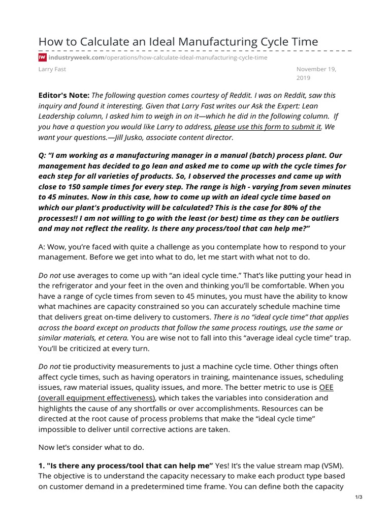 How To Calculate An Ideal Manufacturing Cycle Time | PDF | Business