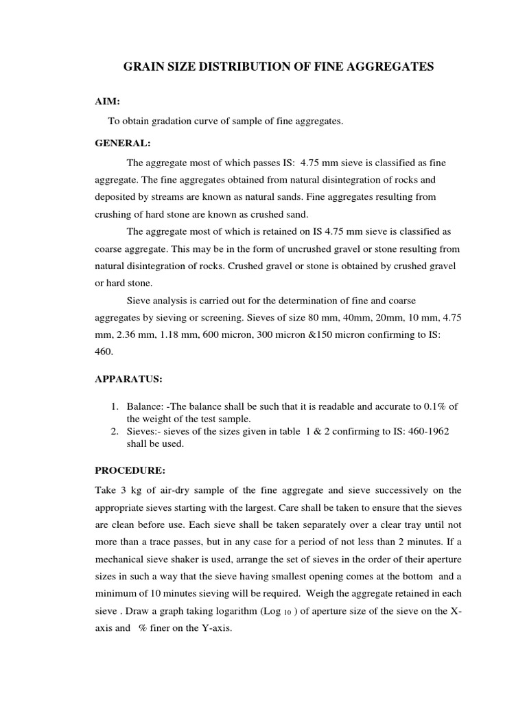 Grain Size Distribution of Fine Aggregates | PDF | Nature | Teaching ...