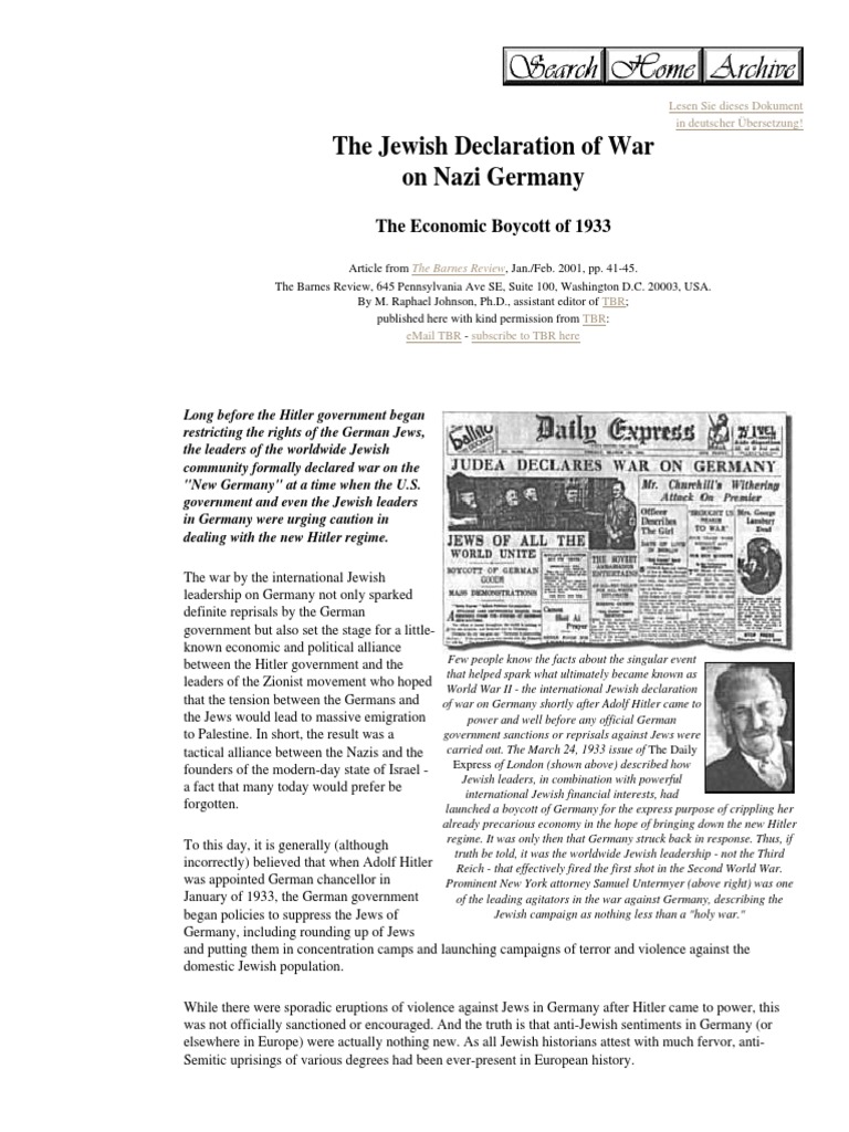 The Jewish Declaration of War On Nazi Germany | PDF | Zionism | History ...