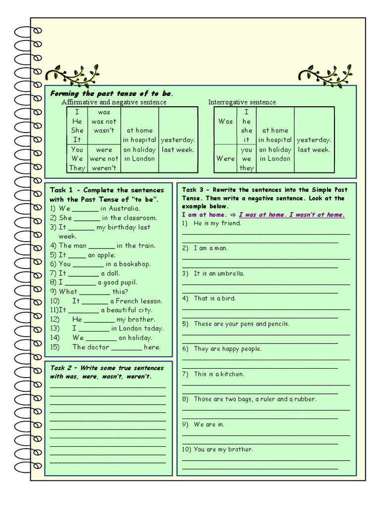 Past Tense Exercises for "To Be" | PDF | Grammar | Language Mechanics