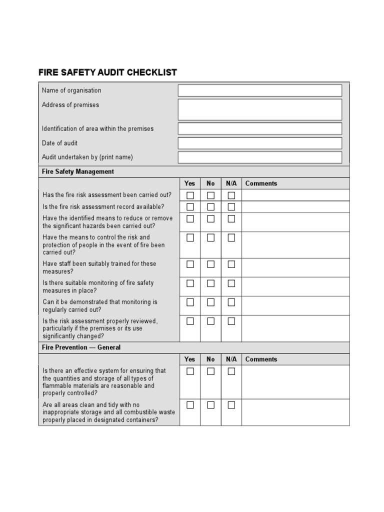 Fire Safety Audit Checklist | PDF | Fire Safety | Fires