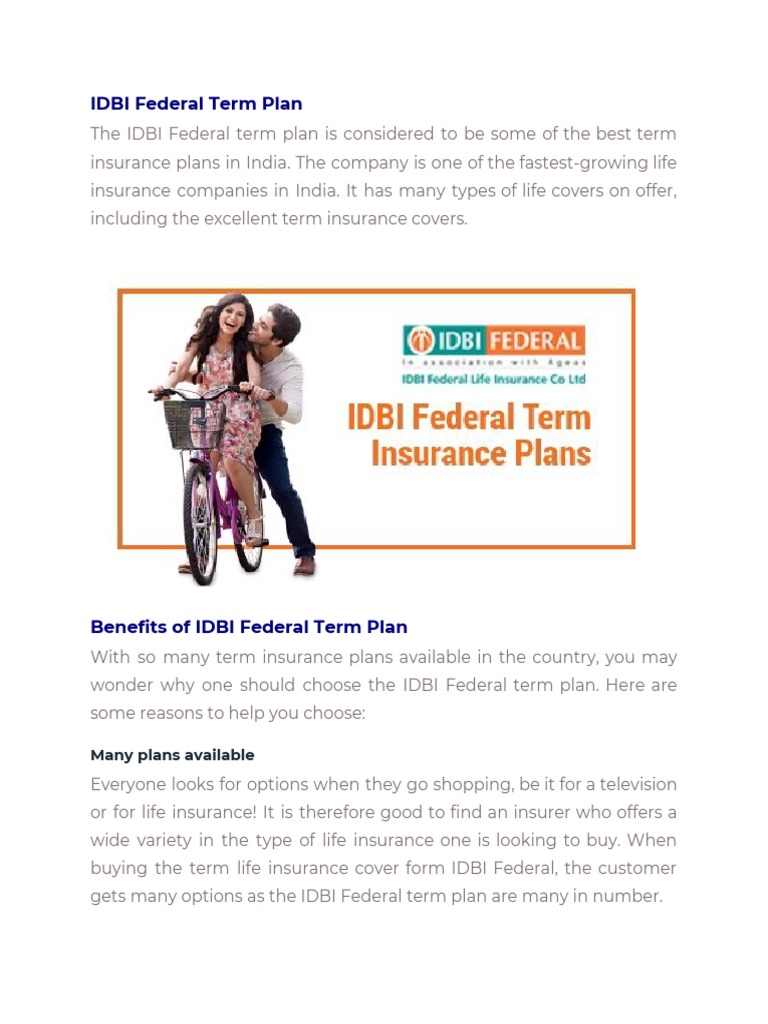IDBI Federal Term Plan | PDF | Life Insurance | Insurance