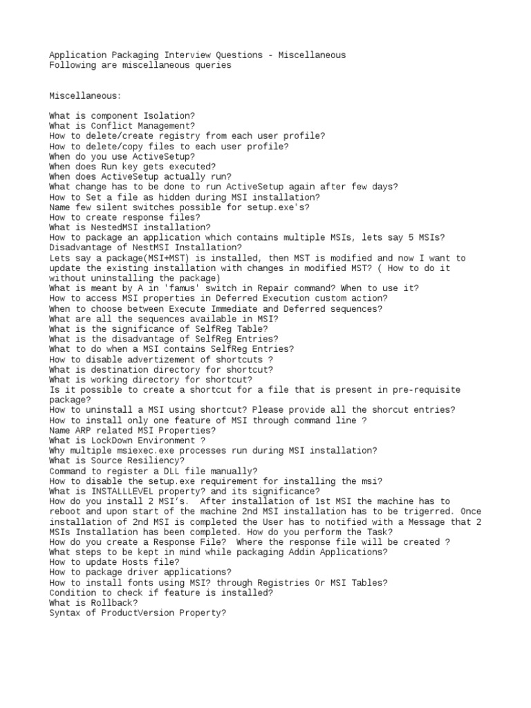 Misceellaneous Application Packaging Interview Questions Pdf
